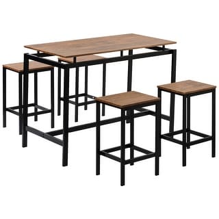 5-Piece Industrial Counter Height Table Set w/4 Chairs&Foot Pads,Brown ...