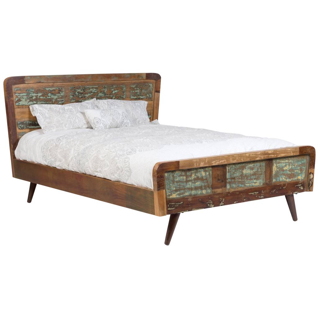 Wanderloot Route 66 Retro Reclaimed Wood Queen Bed, Multi-Colored ...