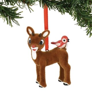 Rudolph the Red Nose Reindeer with Birds Flocked Ornament - Bed Bath ...