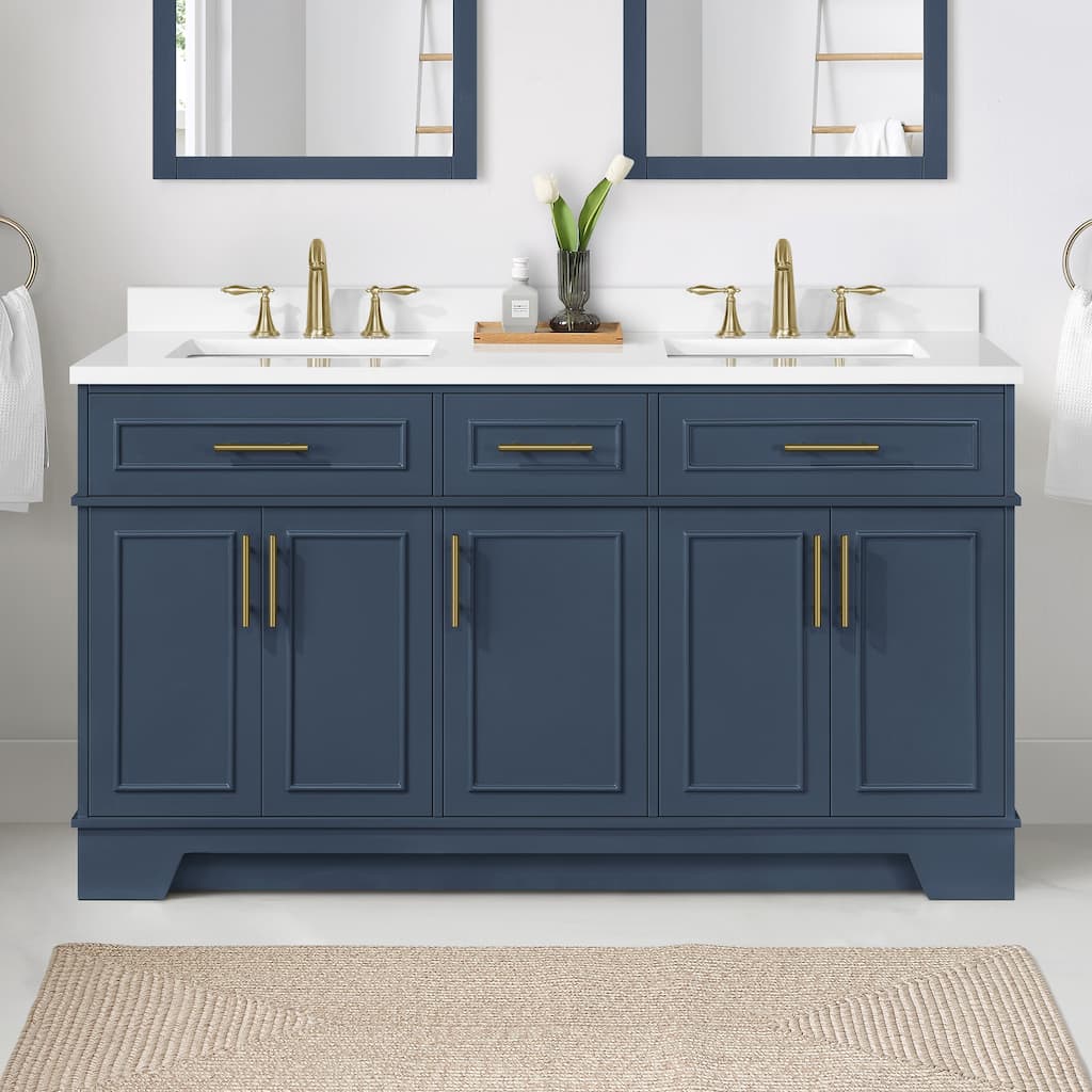 Ove Decors Emery 60 in. Double Sink Bathroom Vanity in Midnight Blue ...