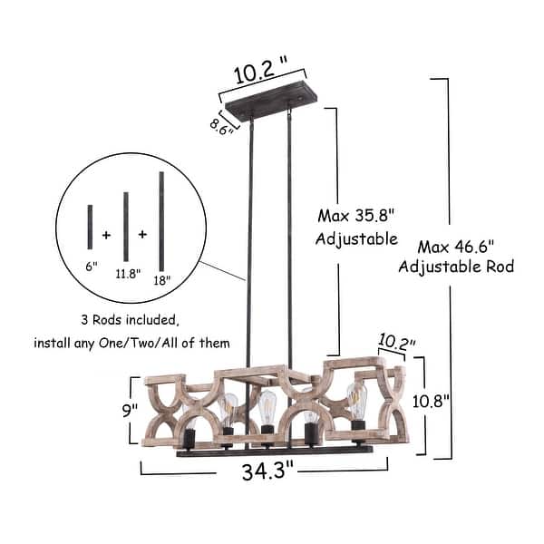 35" Wood Modern Farmhouse Kitchen Island Chandeliers 5-Light Linear ...