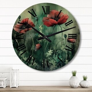 Designart "Emerald Vibrant Poppies II" Poppies Oversized Wood Wall ...