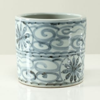 Approx. 8 Inches Tall Subtle Blue and White Pot with Floral Motif - Bed ...