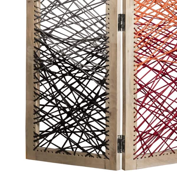 3 Panel Wooden Screen with Woven Reinforced Yarn, Multicolor - On Sale ...