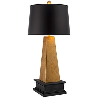 Modern Table Lamp Black Riser 30 1/4" Tall Gold Leaf Bedroom - 15" x 26 ...