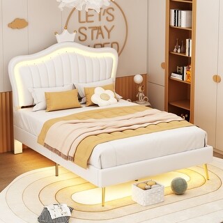 Crown Headboard Full Size Platform Princess Bed, for Kids, Girls - Bed ...