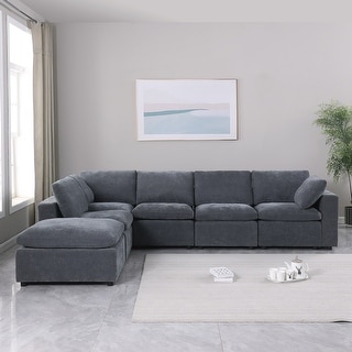 Convertible Modular Sectional Sofa with Ottomans and Reversible Chaise ...