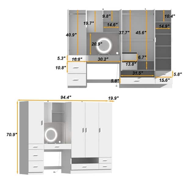 Armoires Storage Solution Convertible Wardrobe Organizer Mirror Vanity ...