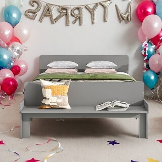 Kid-Friendly Design Full Size Bed Kids Bed with Footboard Bench - Bed ...
