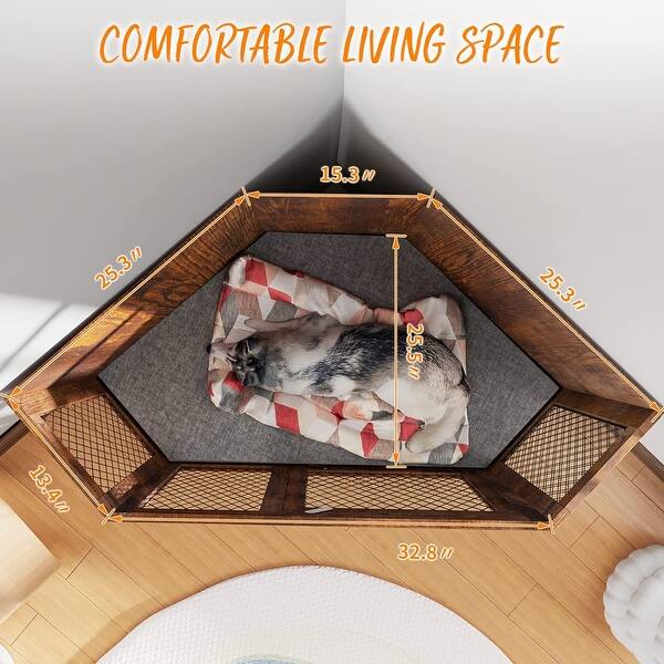 BOSSIN Corner Dog Crate Furniture,44/52 inch Wooden Dog Kennel ...