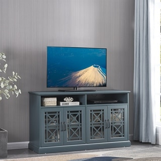 53" Wooden TV Console, Sideboard w/ Glass Door and Adjustable Shelves ...