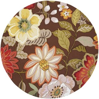 HomeRoots 6' Brown Round Floral Hand Hooked Handmade Area Rug - 6 ...