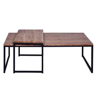 Brown Black 27" Rectangular Wood Nesting Coffee Table Set(Set of 2 ...