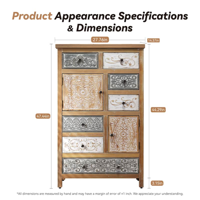Vintage Tall Wooden Accent Cabinet Chest of Drawers with 7 Drawers ...