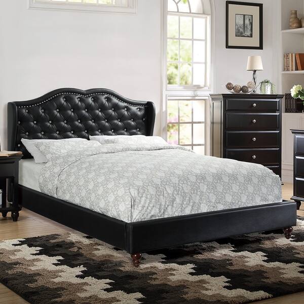 Faux Leather Upholstered Bed With Button Tufted Design - Bed Bath ...