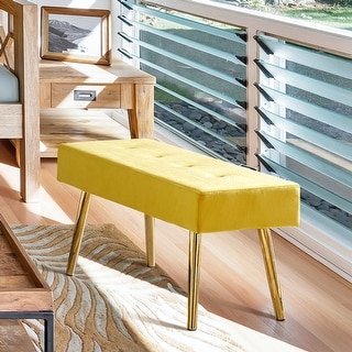 Long Bench Tufted Velvet With Gold Legs - Bed Bath & Beyond - 38242459
