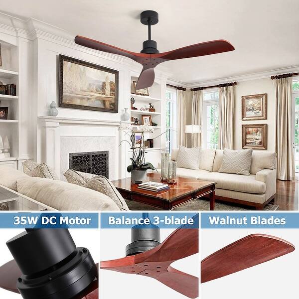 52 in. Indoor Matte Black Smart Ceiling Fan Whit 6-Speed Long-Handled ...