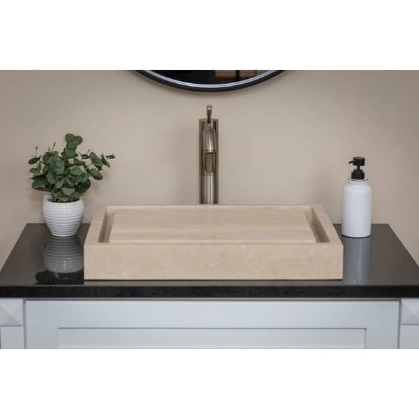 Eden Bath Rectangular Infinity Pool Sink - Honed Beige Travertine - On ...