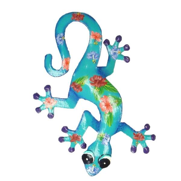 Tropical Hibiscus Gecko Lizard Metal Wall Art Teal S - Bed Bath ...