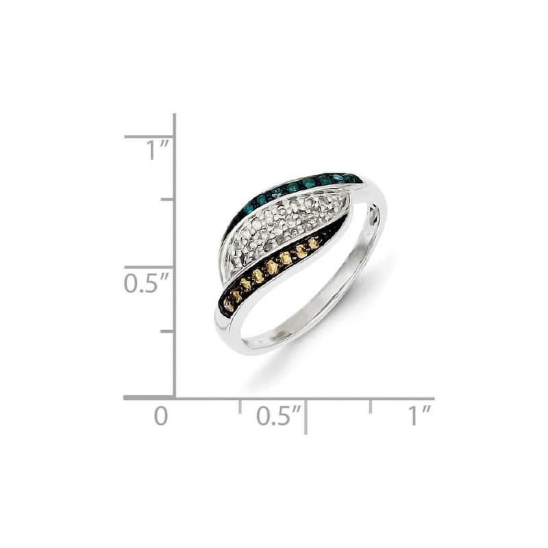 Curata 925 Sterling Silver White Champagne and Blue Diamond Ring ...