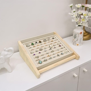 Wooden 8-Slot Ring Rack Display Stand, Ring Holder Stand with Beige ...