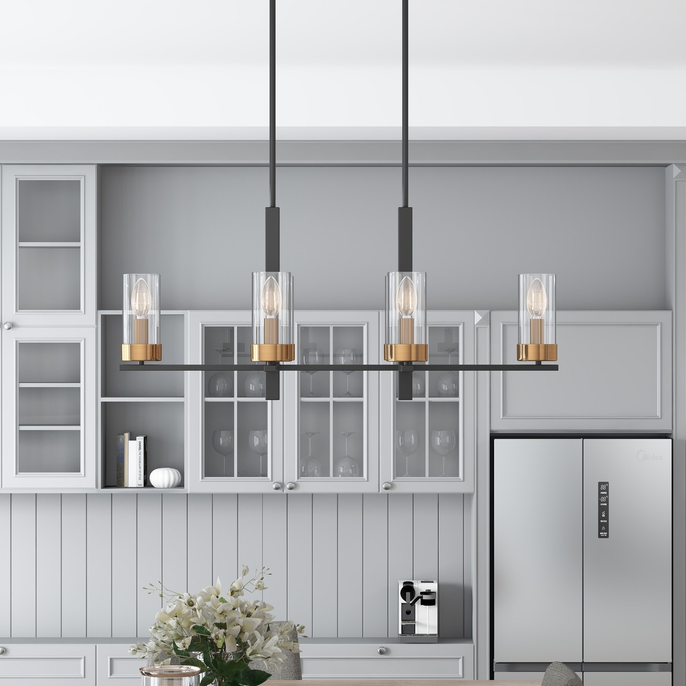 Modern 4-Light Kitchen Island Chandelier with Milky White Glass Shades ...