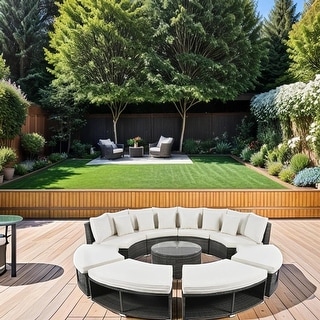 Outdoor Patio Circular Sofa Set, Rattan Wicker Sectional Sofa Lounge ...
