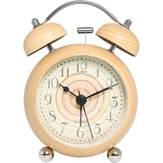 Silent Table Alarm Clock, 3.5 Inch Creative Wood Grain Metal Clock with ...