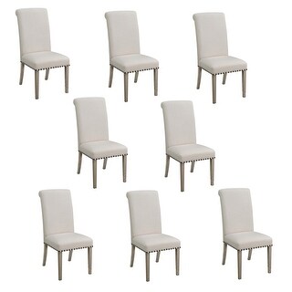 Allan Beige and Pine Upholstered Parsons Dining Chairs (Set of 8) - Bed ...