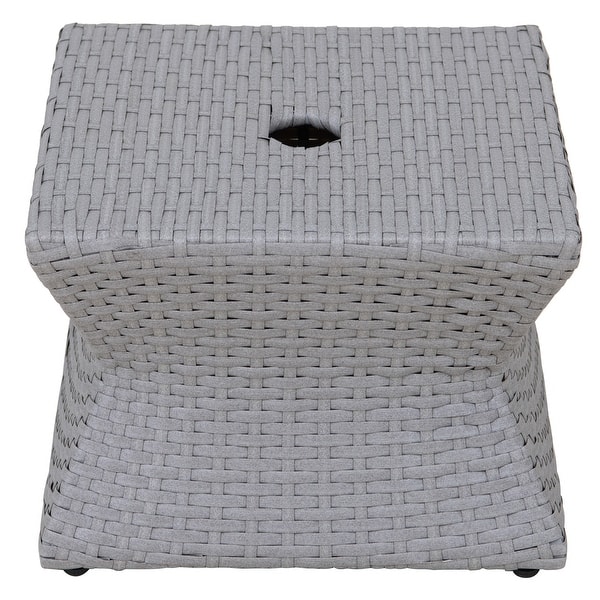 Sunjoy 16” Square Outdoor Wicker Side Table with Umbrella Hole ...
