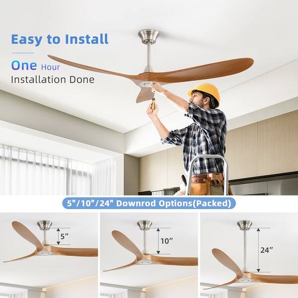 60" Ceiling Fan without Light, Remote Switch/Phone APP Control,for ...