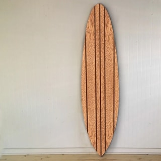 Contemporary Wooden Surfboard Wall Art with Block Stripe Print, Brown ...