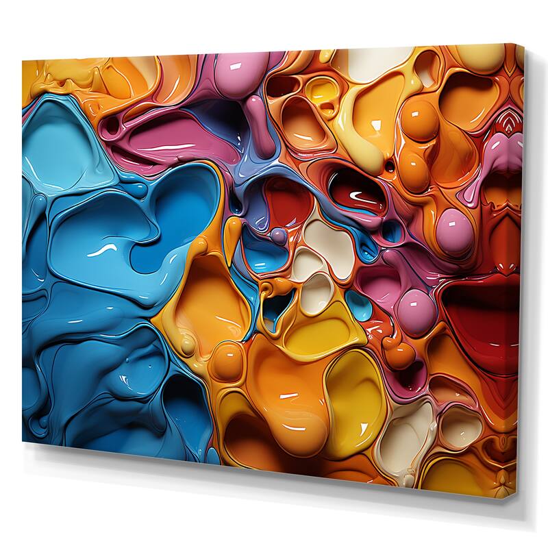 Designart "Symphony Orange And Blue Drip Painting I" Drip Painting Wall ...