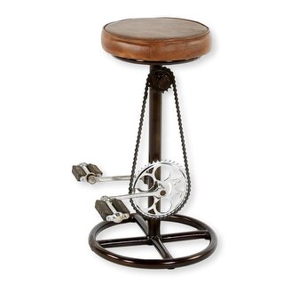 Spey Bicycle Counter Stool, Beige Leather Seat, Pedal Chain Details ...