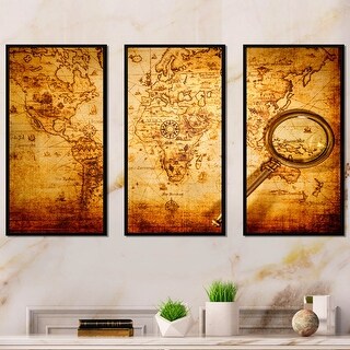 Designart "Magnifying Glass on World Map" Maps & Flags Framed Wall ...