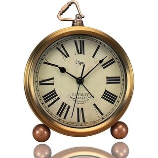 Gold Desktop Clock, Retro Tickless Alarm Clock, Silent Quartz Movement ...