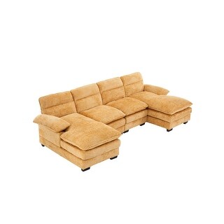 Double Layer Seat Cushions Recliner Sofa, Chenille Sleeper U-shaped ...