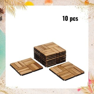 12" x 12" Square Teak Wood Interlocking Flooring Tiles Checker Pattern ...