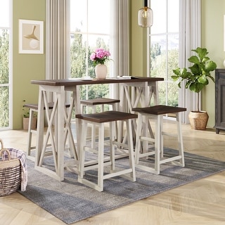 Rustic Counter Height 5-Piece Dining Set with Solid Wood Console Table ...