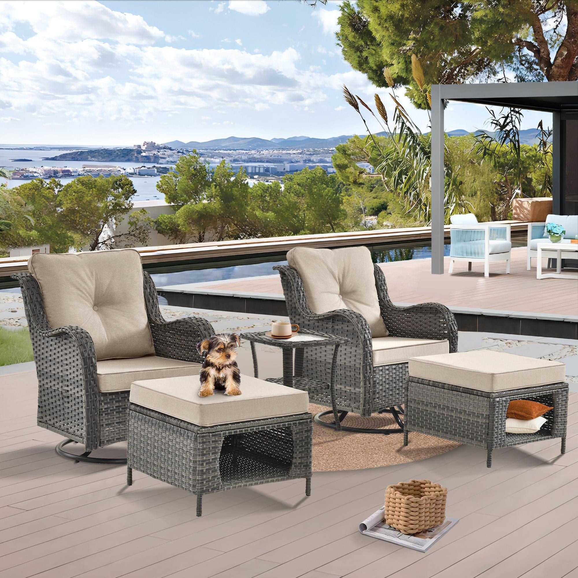 5 Piece Outdoor Patio Furniture Set Swivel Rocker Chair and Ottoman Set On Sale Bed Bath Beyond 40804952