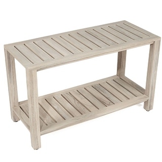 TeakCraft Gray Teak Shower Bench with Shelf 24 Inch - Fully Assembled ...