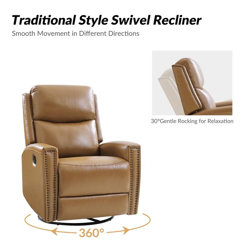 Fiacro 30.31"Wide Mid-Century Modern Genuine Leather Wingback Swivel ...