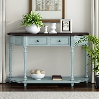 Retro Console Table Circular Curved Sofa Table Side Table with Open ...