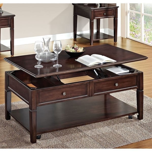 Wooden Lift Top Coffee Table with Open Storage Shlef for Living Room ...