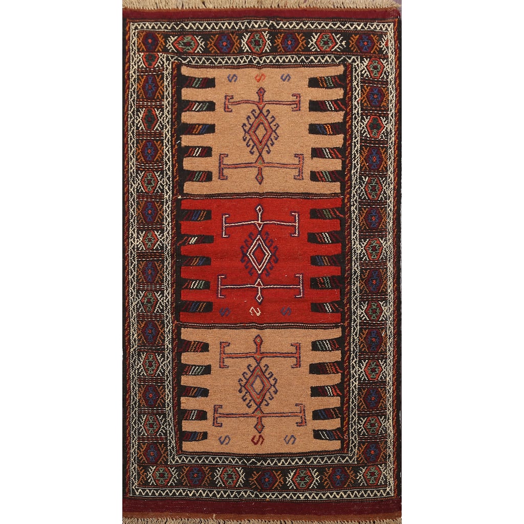 Tribal Sumak Kilim Persian Area Rug Wool Flat-Weave Foyer Carpet - 3'4 ...