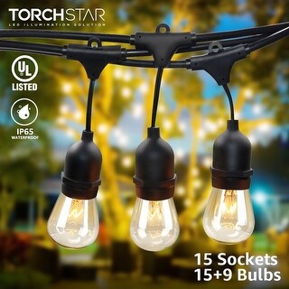 Outdoor Patio String Lights with 15 Sockets, Commercial Grade ...