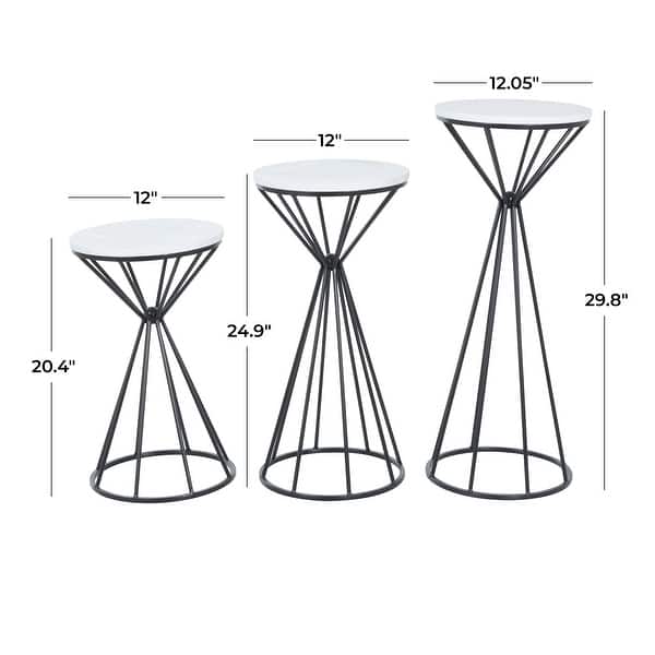 Black Metal Cone Shaped Rod Geometric Plantstand with Marble Tabletops ...