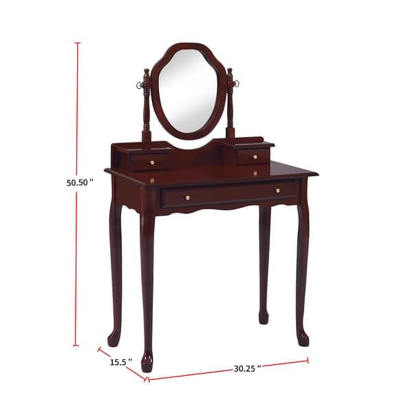 2 Piece Vanity Set with Stool With Three Drawers in Brown Red - Bed ...