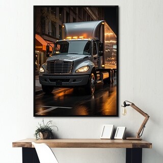 Designart "Contemporary Moving Truck " Truck Framed Canvas Wall Art ...