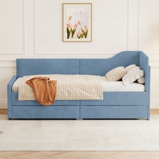Twin Stripe L-shaped Semi-enclosed Daybed wStorage Drawers, Corduroy ...